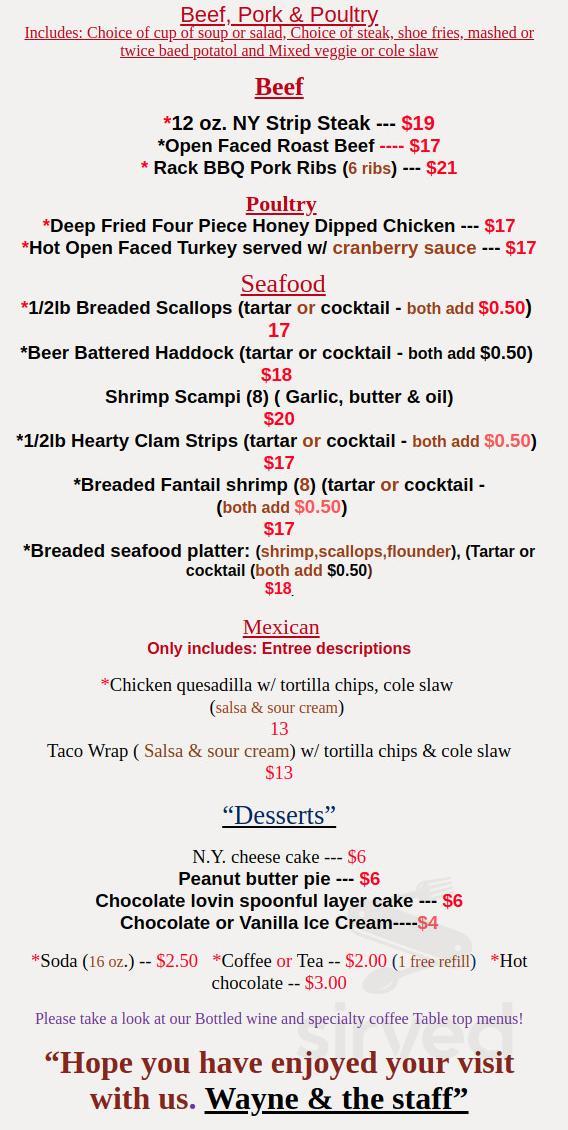 Menu - Freehold NY's Freehold Country Pub | Sirved
