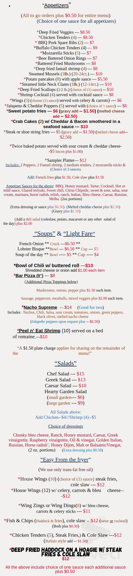 Freehold Country Pub menus in Freehold, New York, United States