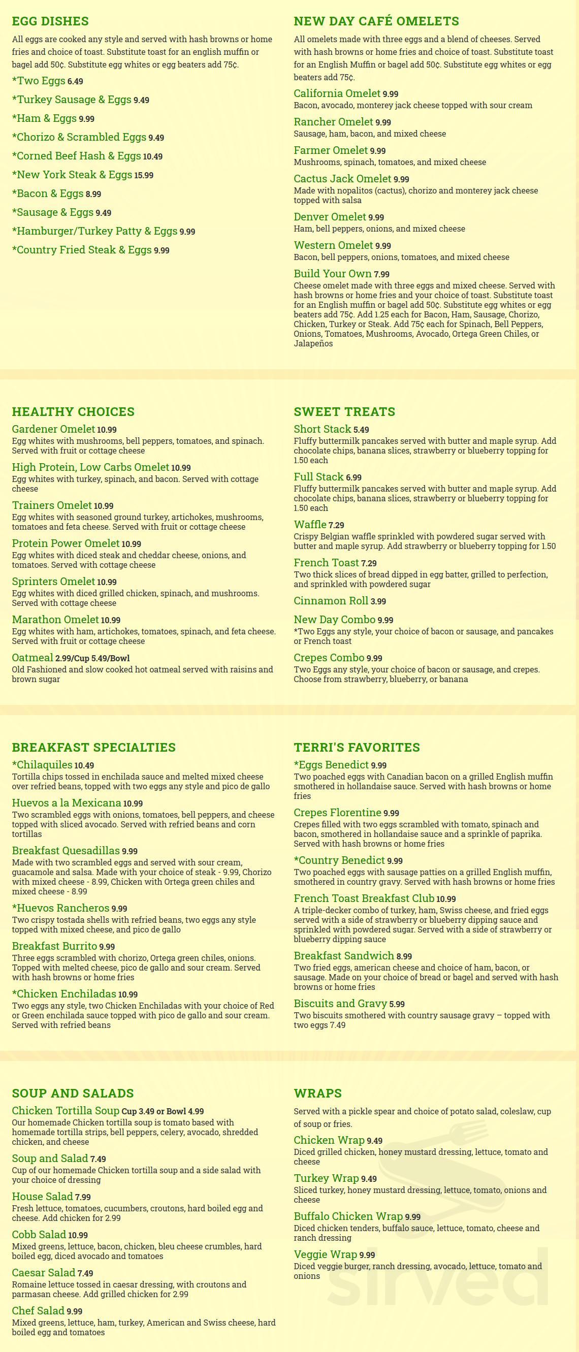 New Day Cafe menu in Henderson, Nevada, USA