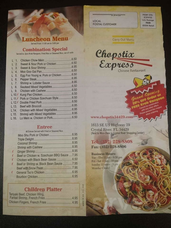 Chopstix Express menu in Crystal River, Florida, USA