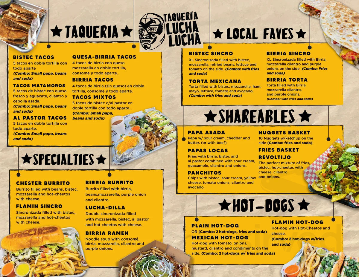 Taqueria Lucha Lucha menu in Mission, Texas, USA