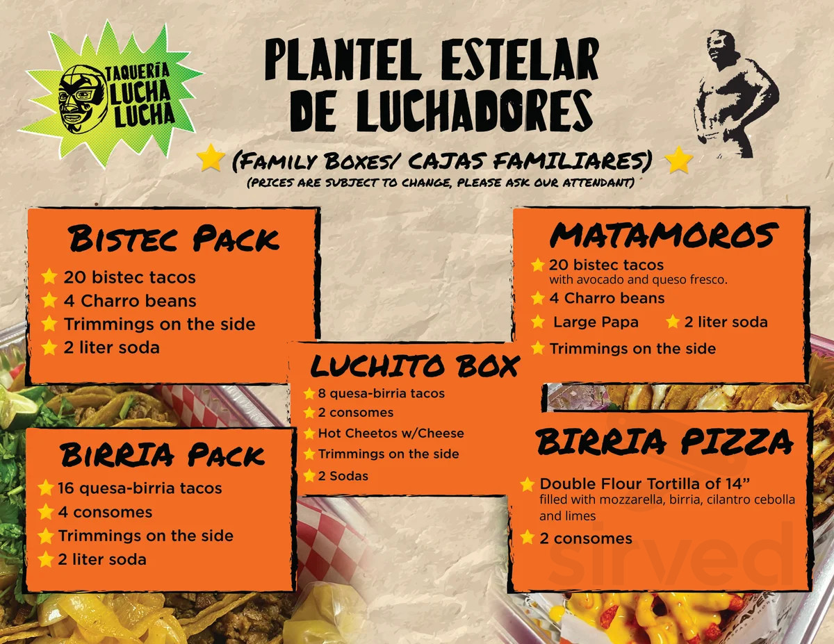 Taqueria Lucha Lucha menu in Mission, Texas, USA
