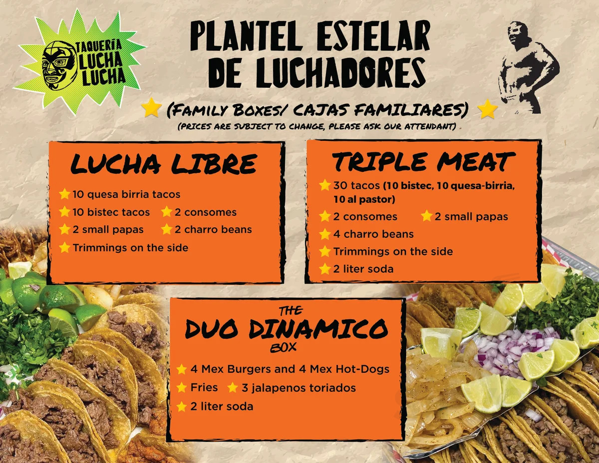 Taqueria Lucha Lucha menu in Mission, Texas, USA