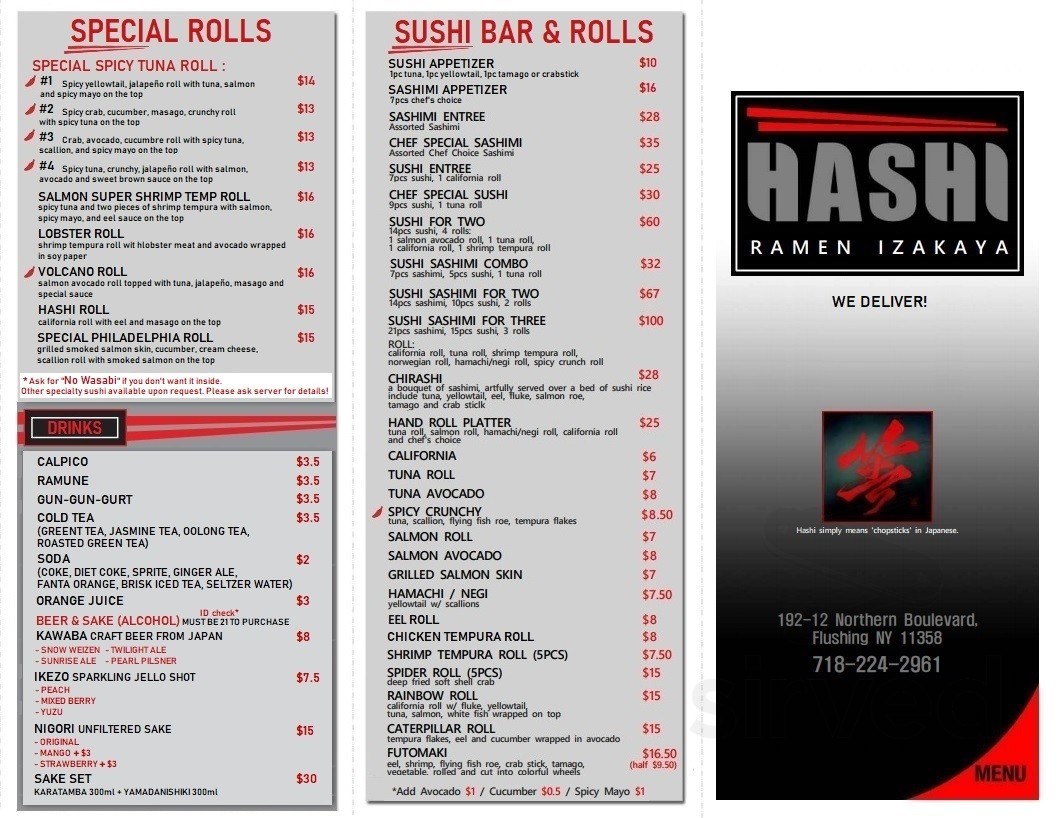 Hashi Ramen & Izakaya menu in Flushing, New York, USA