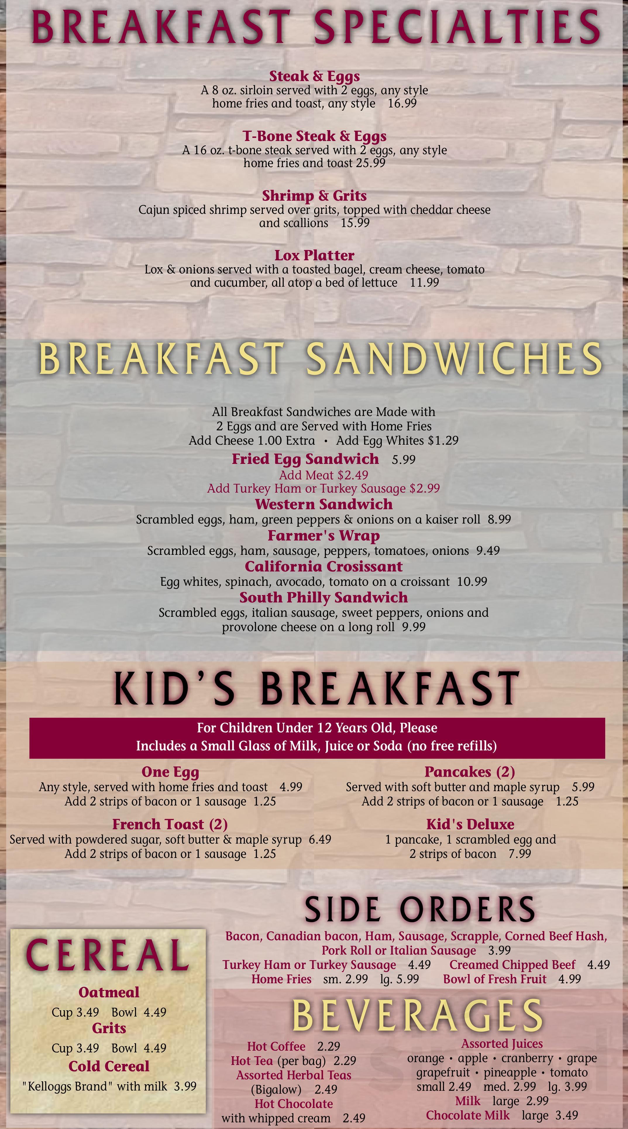 Penrose Diner menu in Philadelphia, Pennsylvania, USA