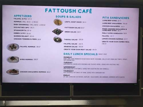 Fattoush Cafe menu in Nashville, Tennessee, USA