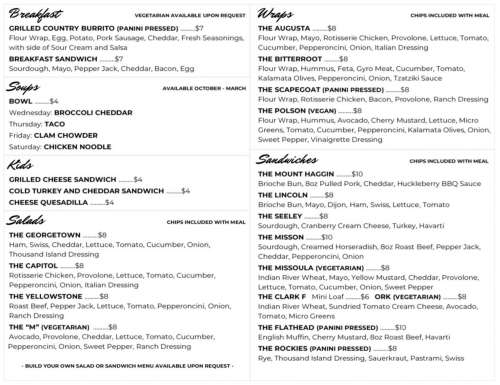 406 bistro | coffee & catering menu in Anaconda, Montana, USA