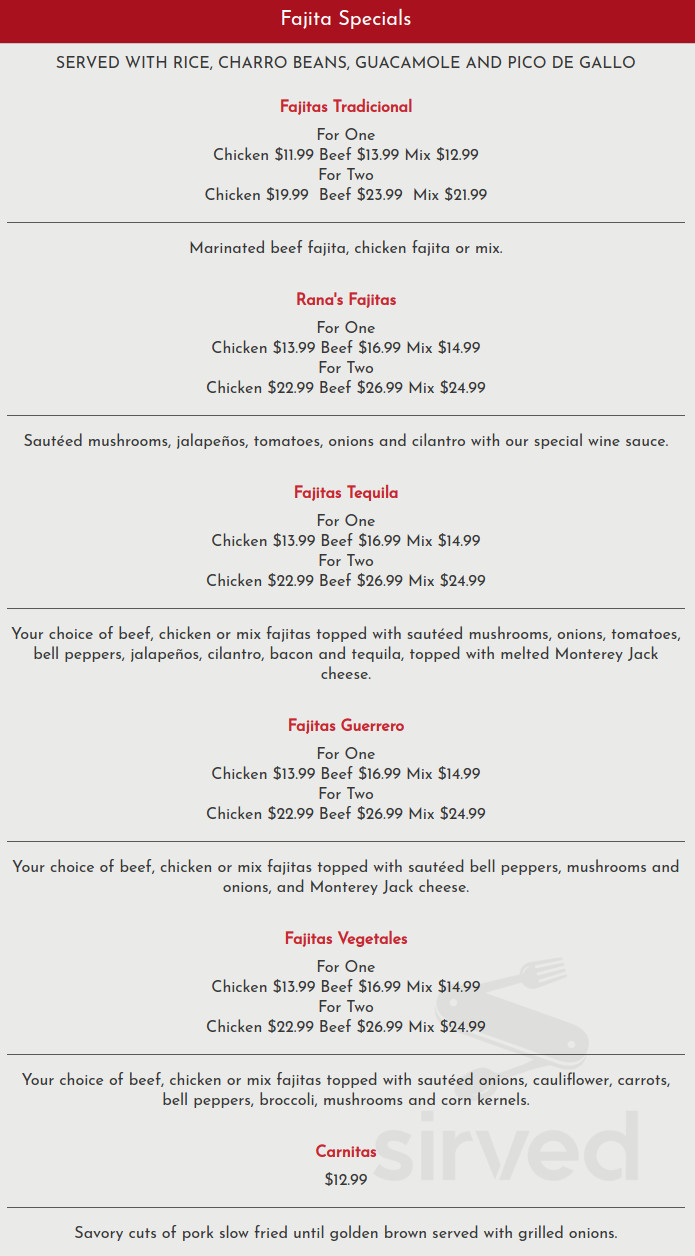 Rana's Mexican Grill menus in Conroe, Texas, United States