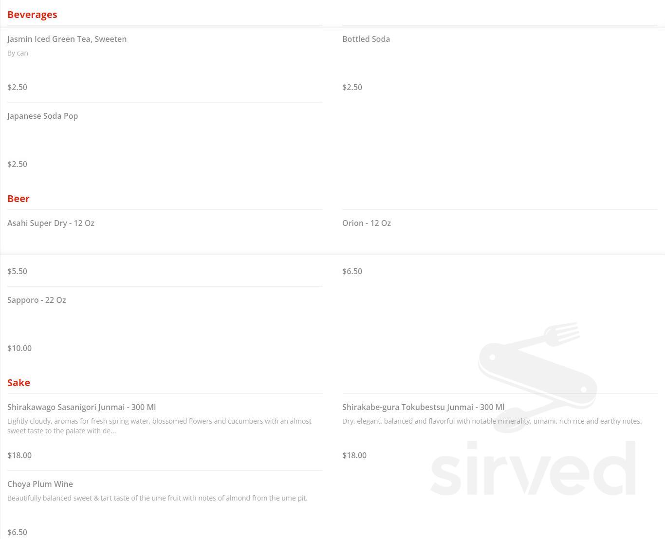 Akami Sushi Bar menu in Apex, North Carolina, USA