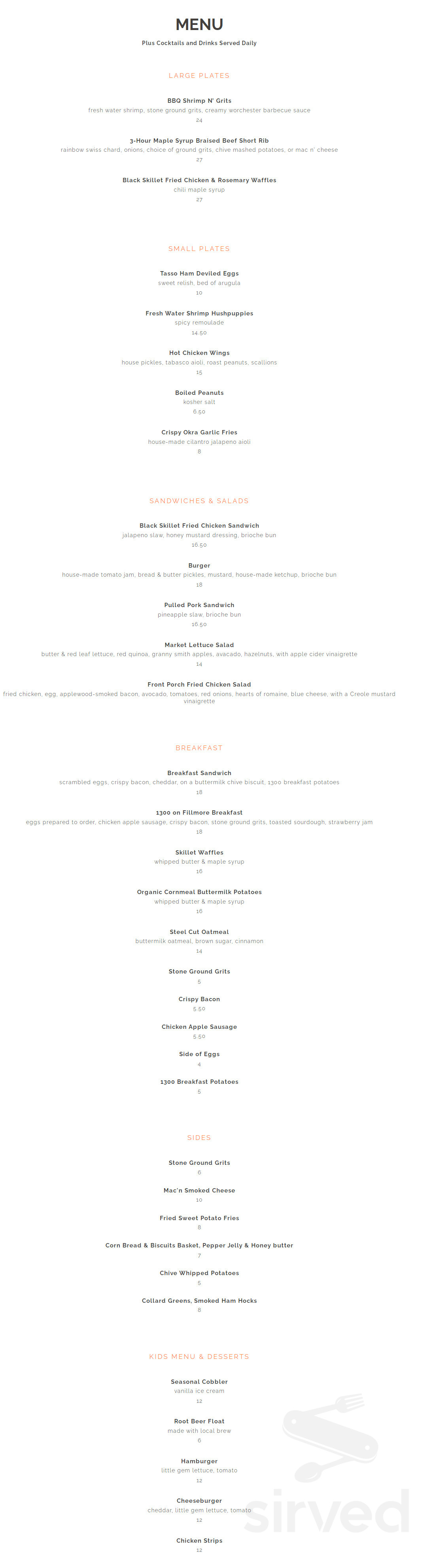 1300 On Fillmore menu in San Francisco, California, USA