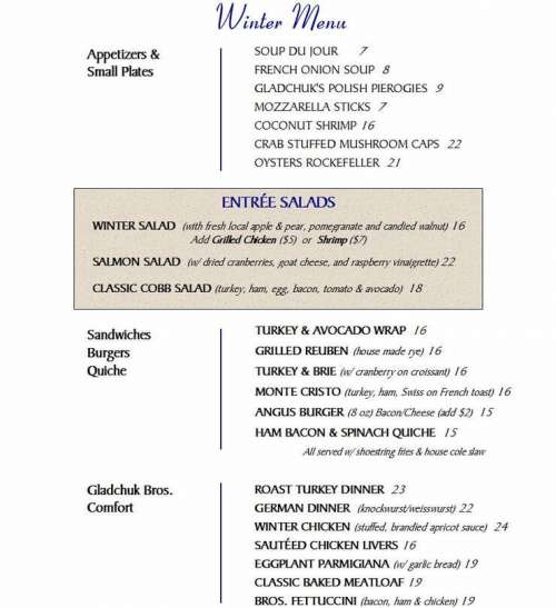 Gladchuk Bros Restaurant menu in Frederick, Maryland, USA