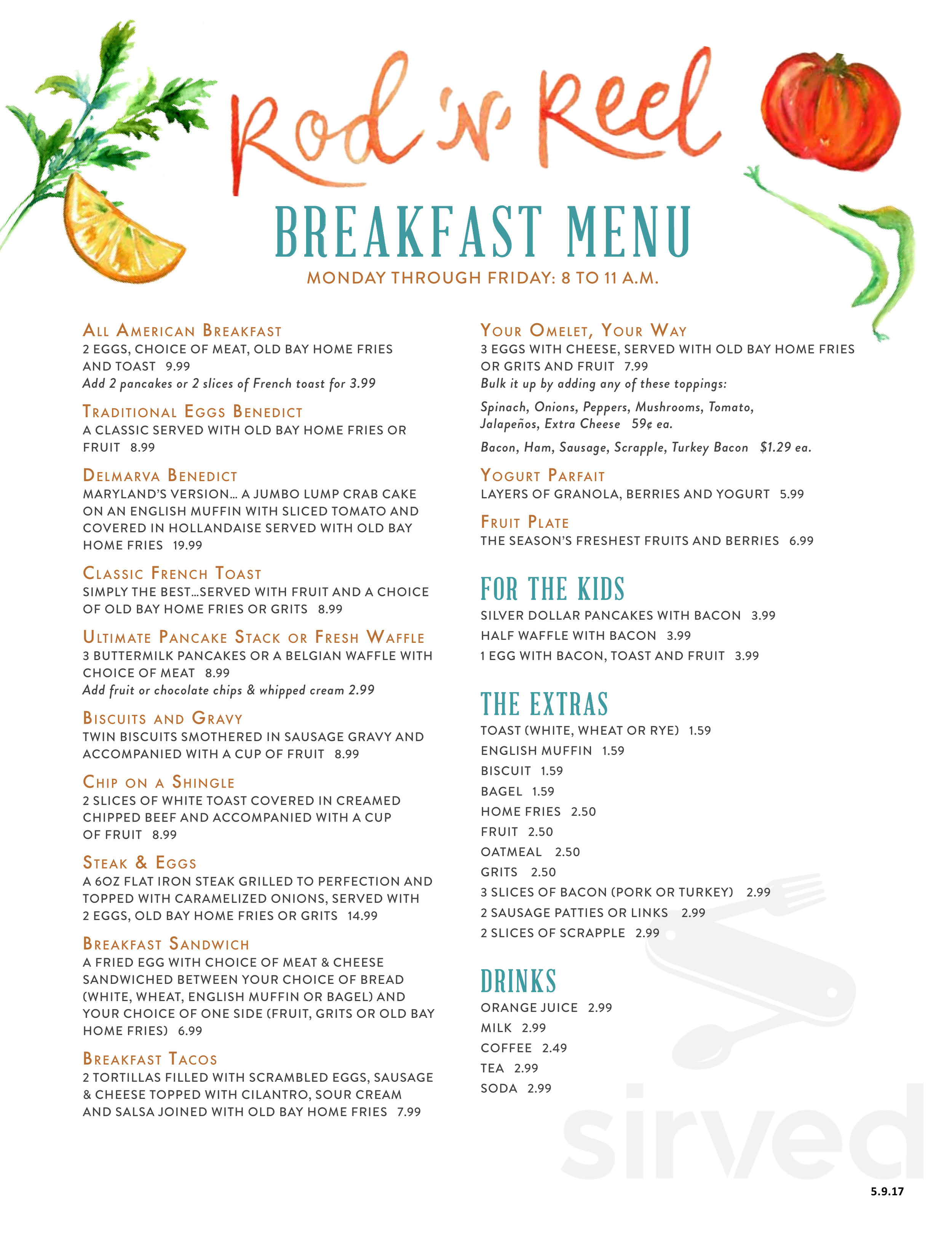 Menu for Rod 'N' Reel Restaurant in Chesapeake Beach, MD | Sirved