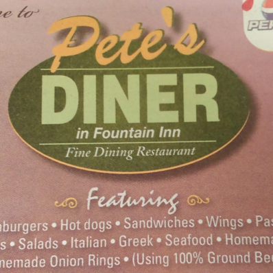 Pete's Diner Menu - Fountain Inn, South Carolina | Sirved