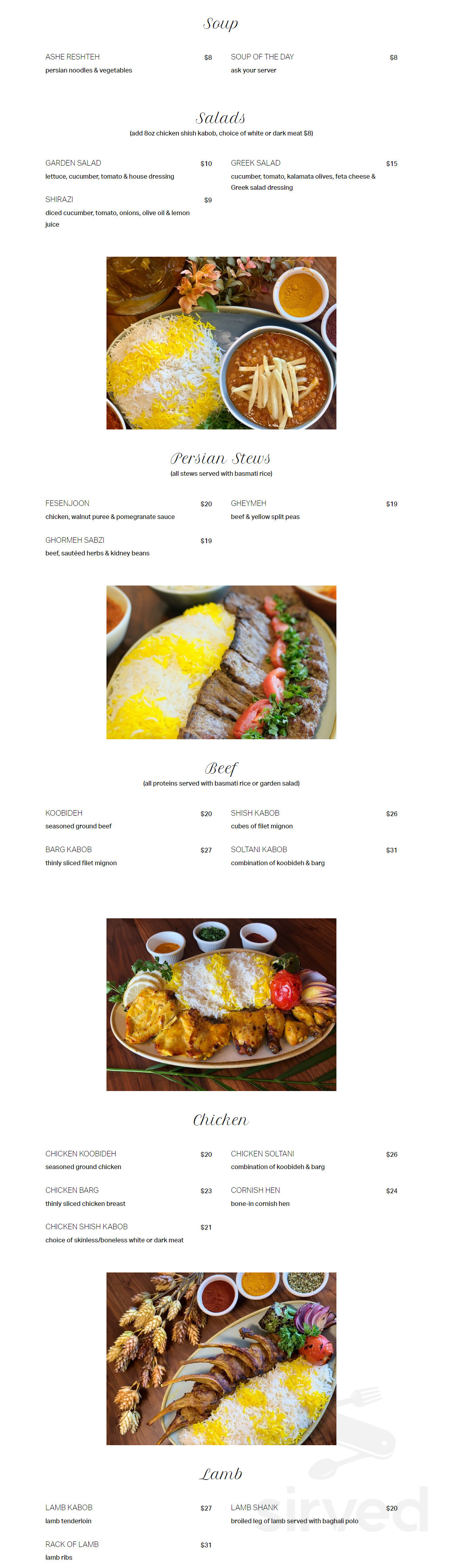 Pardis Restaurant Glendale menu in Glendale, California, USA