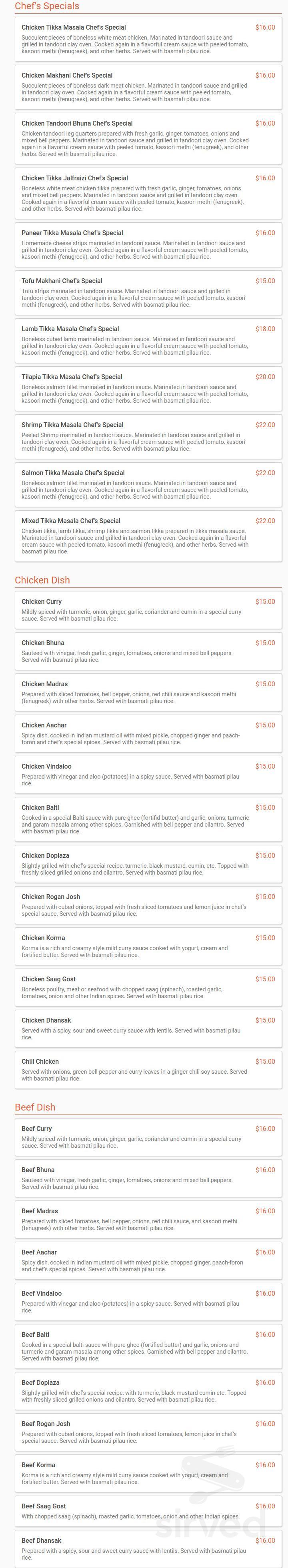 Menu - Chamblee GA's Himalayas Indian Restaurant | Sirved