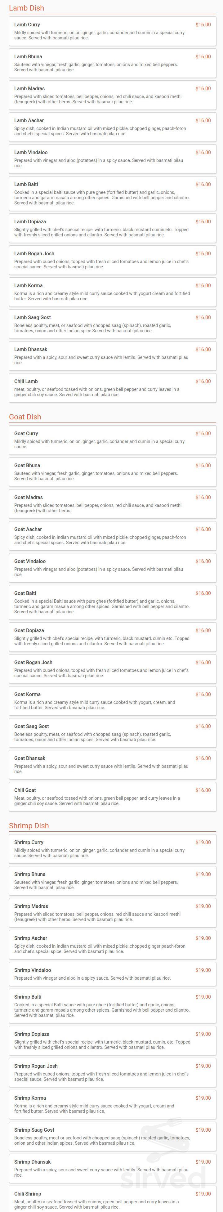 Menu - Chamblee GA's Himalayas Indian Restaurant | Sirved