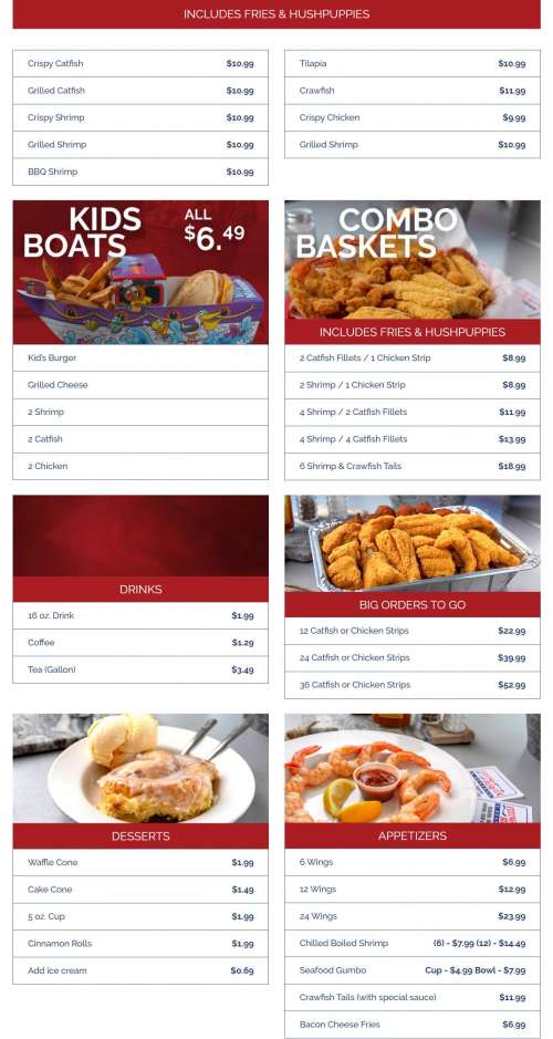 Flying Burger and Seafood menu in Bossier City, Louisiana, USA
