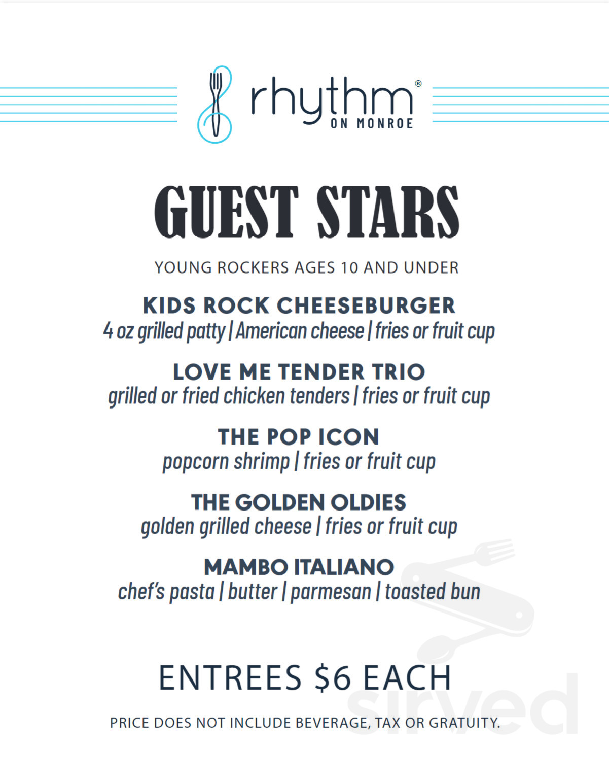 Menu for Rhythm on Monroe in Huntsville, AL | Sirved
