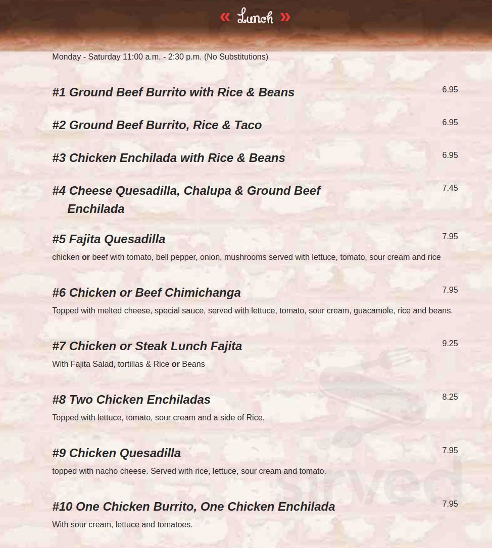 Cozumel Menu - Independence, Ohio | Sirved