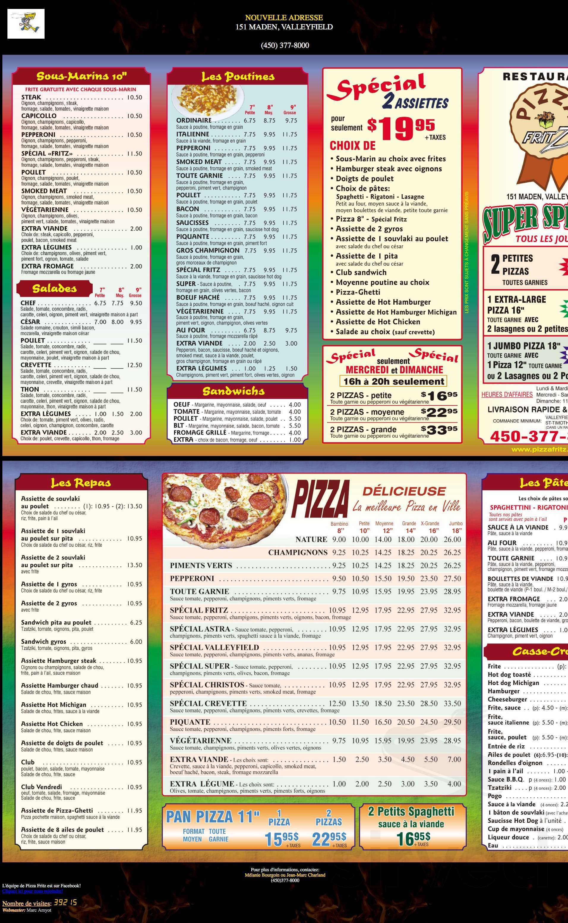 Pizza Fritz menu in Salaberry-de-Valleyfield, Quebec, Canada