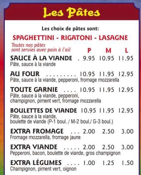 Pizza Fritz menu in Salaberry-de-Valleyfield, Quebec, Canada