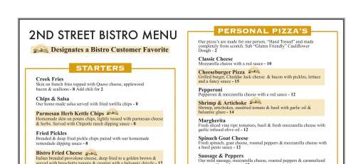 Menu for 2nd Street Bistro in Fort Pierce, FL | Sirved