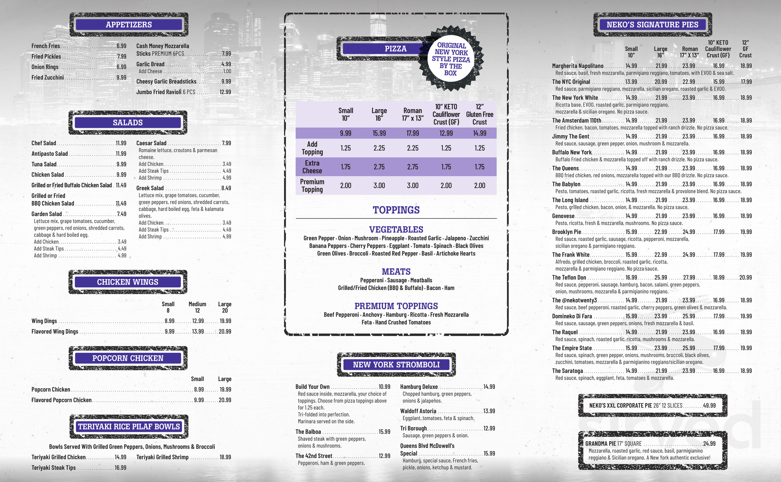 Neko's of New York menu in Stoughton, Massachusetts, USA