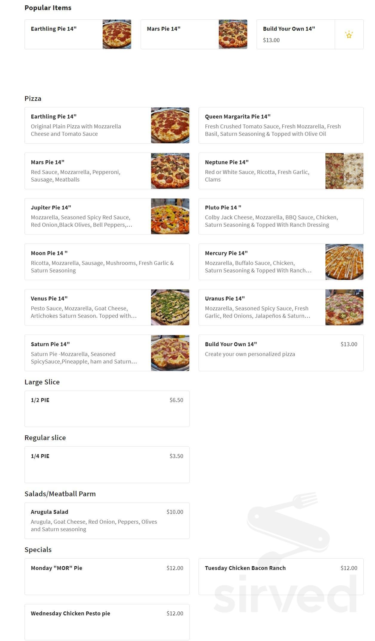 Saturn Pizza menu in Brick Township, New Jersey, USA