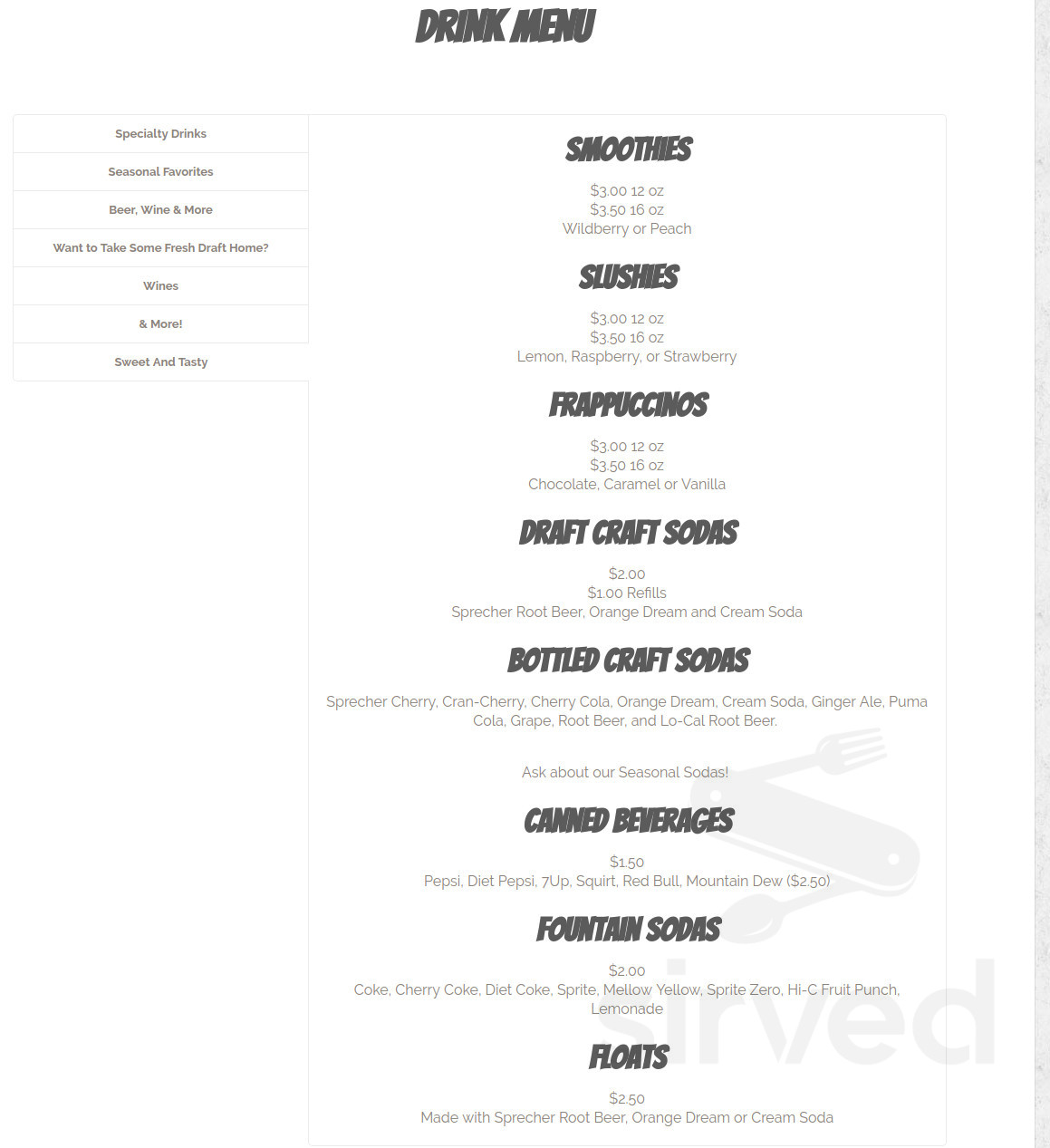 Menu - Columbus WI's Fast Lanes | Sirved