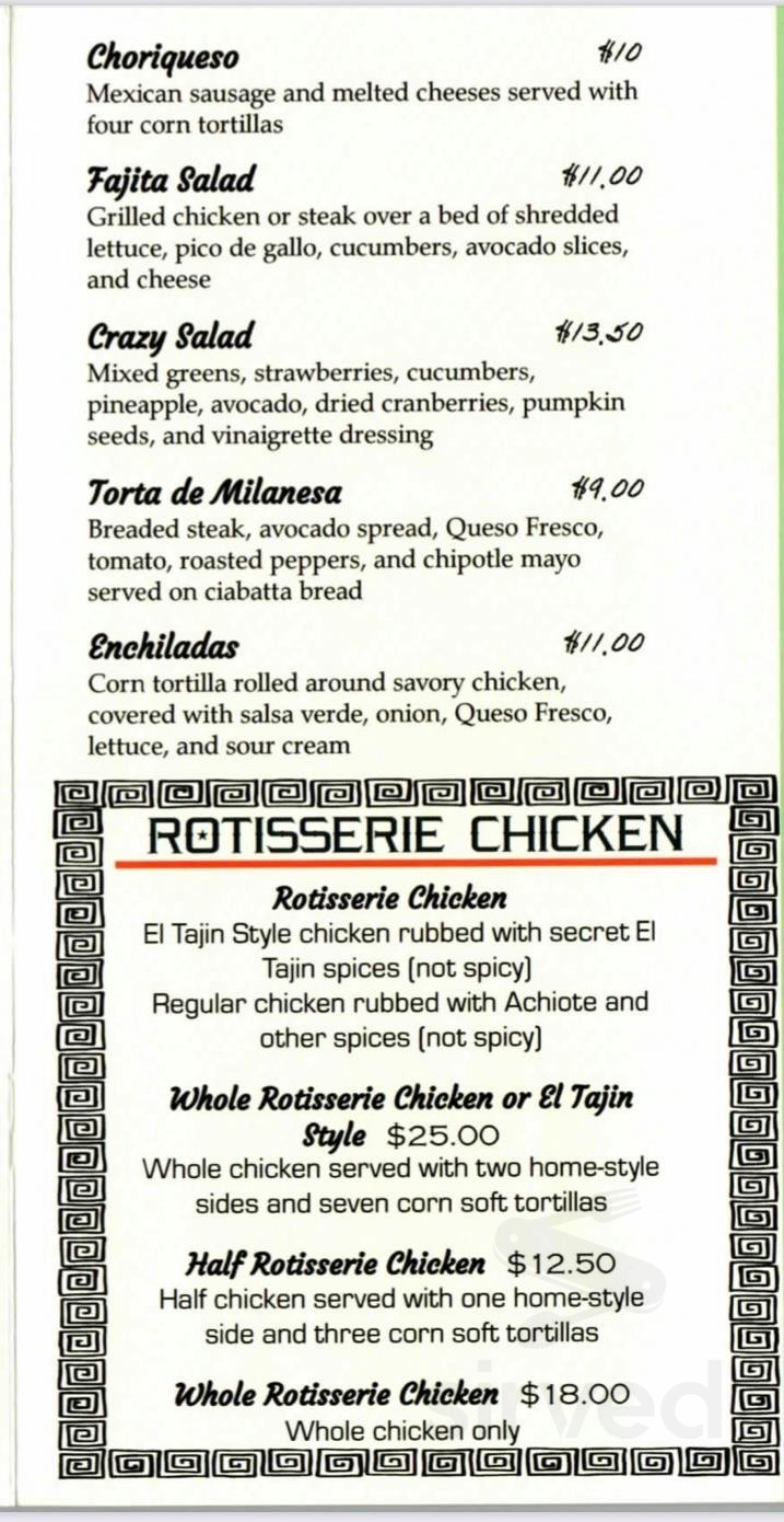 El Tajin Mexican Restaurant menu in Park Ridge, New Jersey, USA