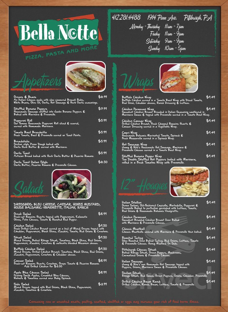 Bella Notte menu in Pittsburgh, Pennsylvania, USA