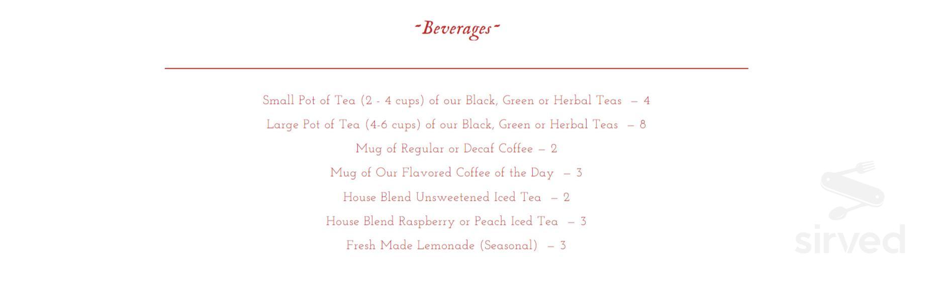 Cranberry Cottage Cafe' & Tea Room menu in Auburn, Indiana, USA