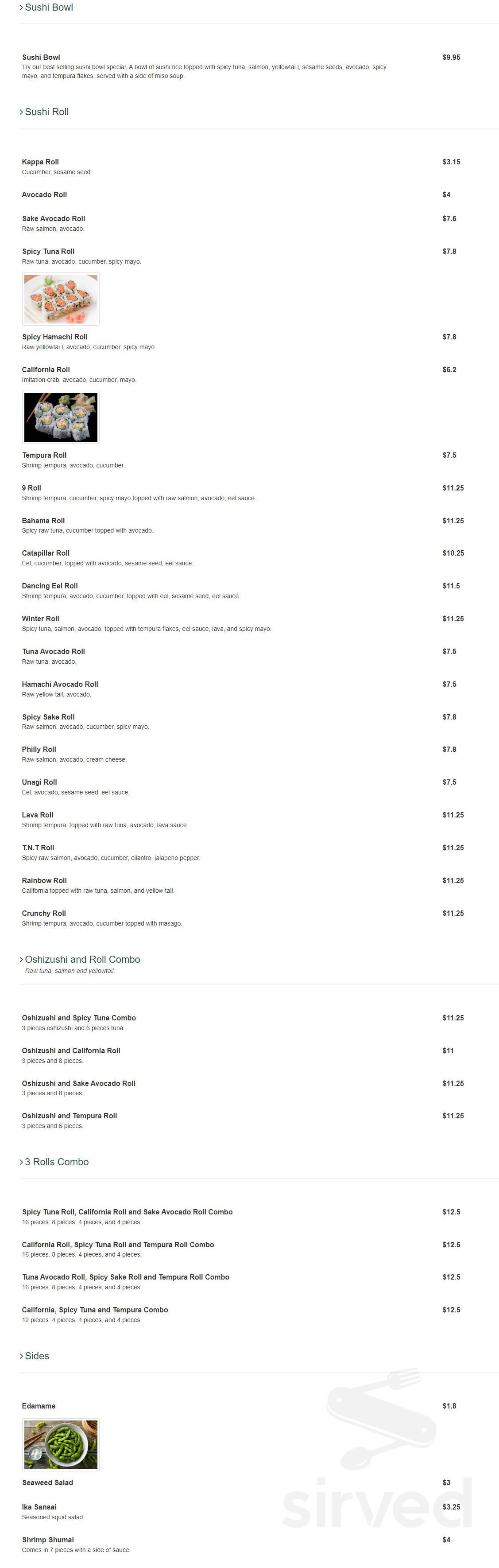 Sushi Takatsu menu in Minneapolis, Minnesota, USA