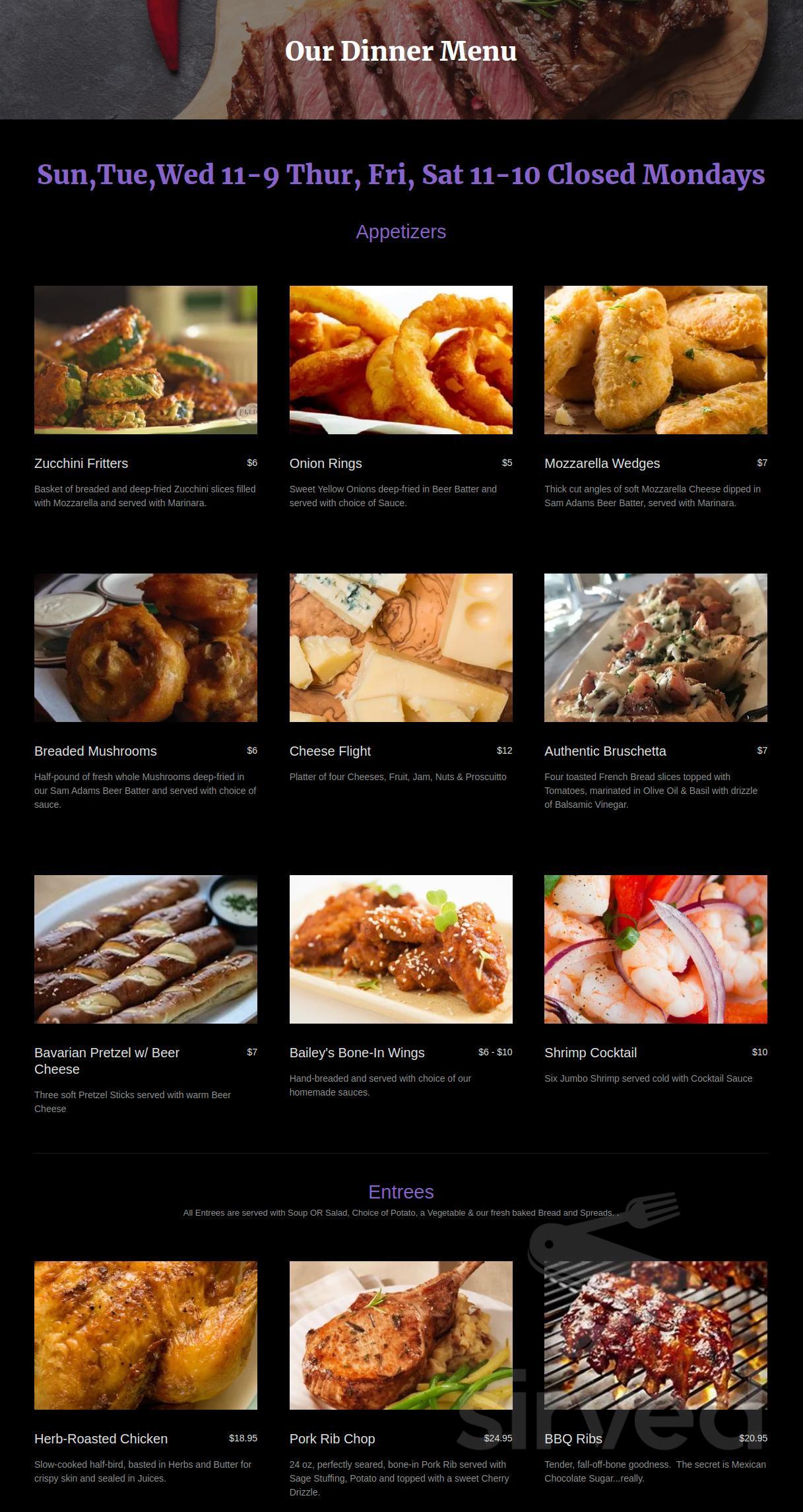 Bailey's Corner Pub menus in Zion, Illinois, United States