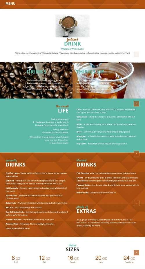 Jacobs Java menu in Spokane, Washington, USA