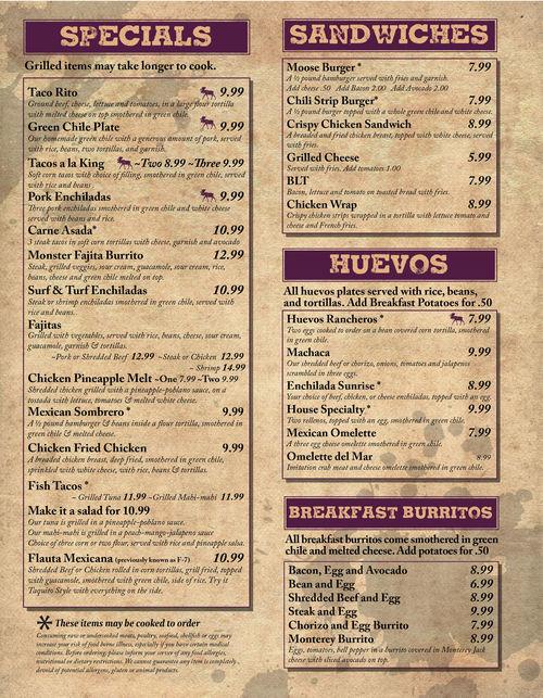 Moose Hill Cantina menu in Lakewood, Colorado, USA