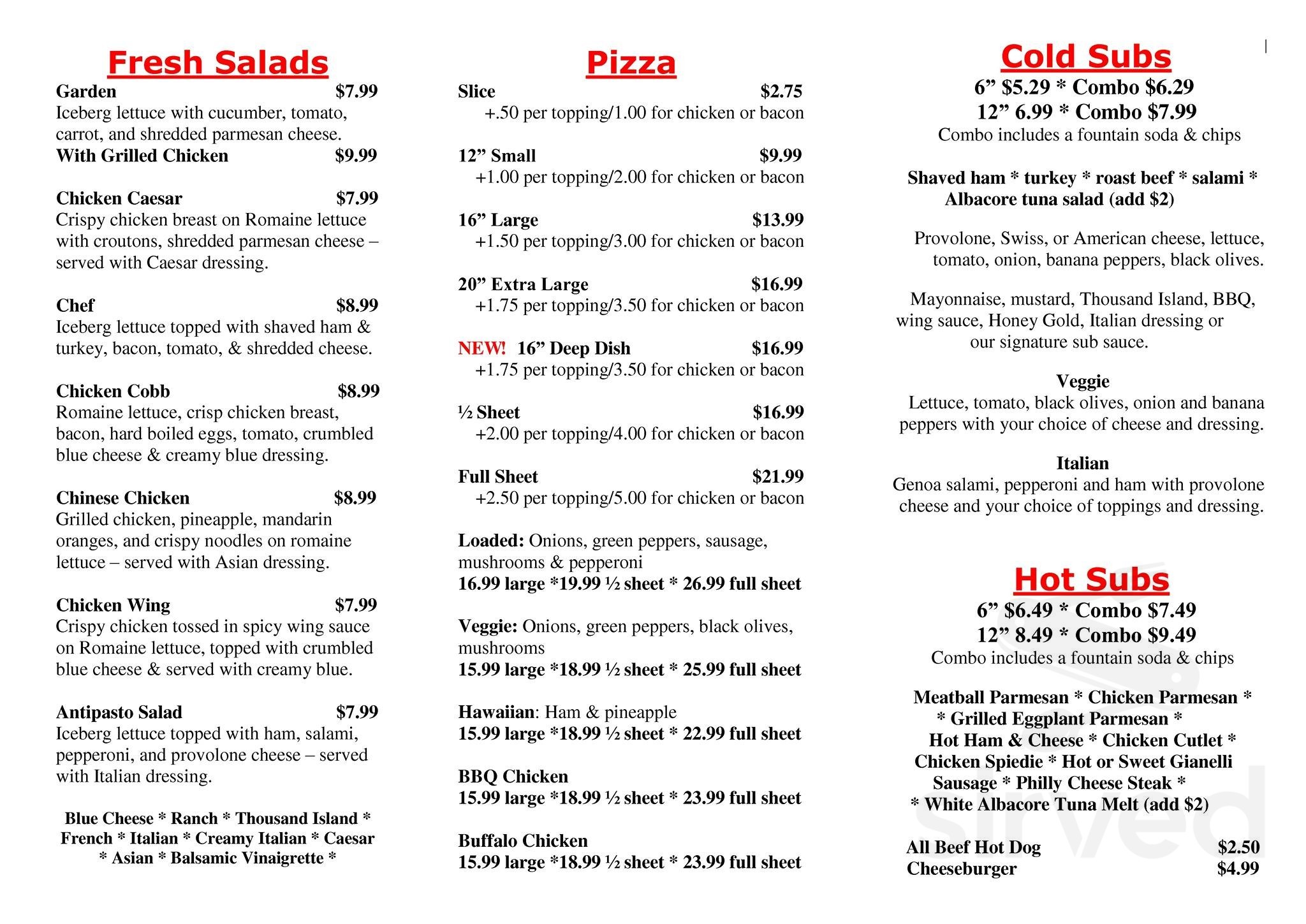 Menu for Parkview Pizzeria in Spencer, NY | Sirved