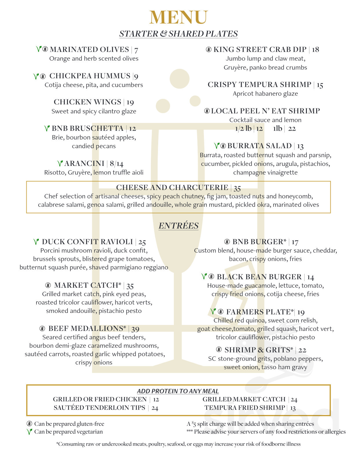 Bourbon N' Bubbles menu in Charleston, South Carolina, USA