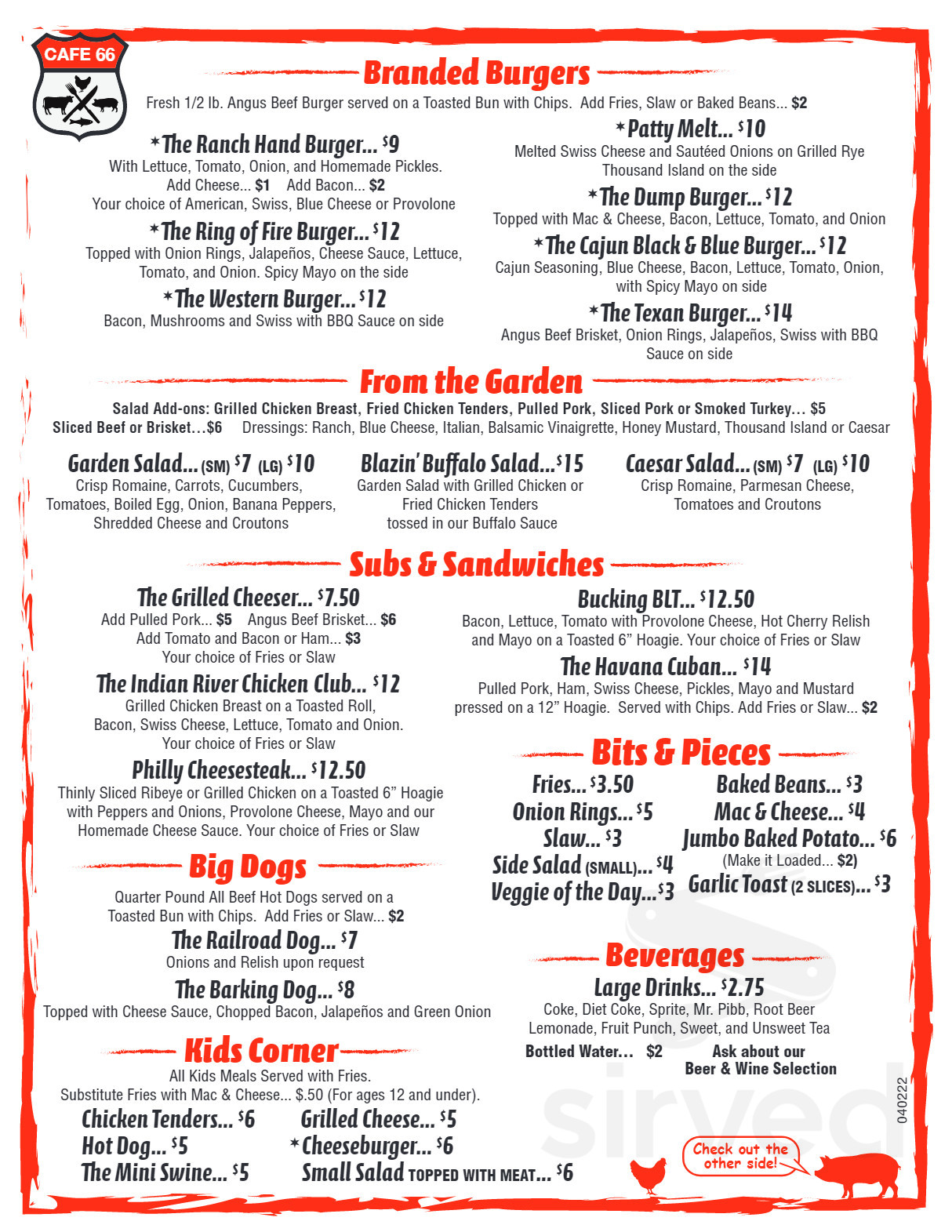 Cafe 66 menu in Vero Beach, Florida, USA