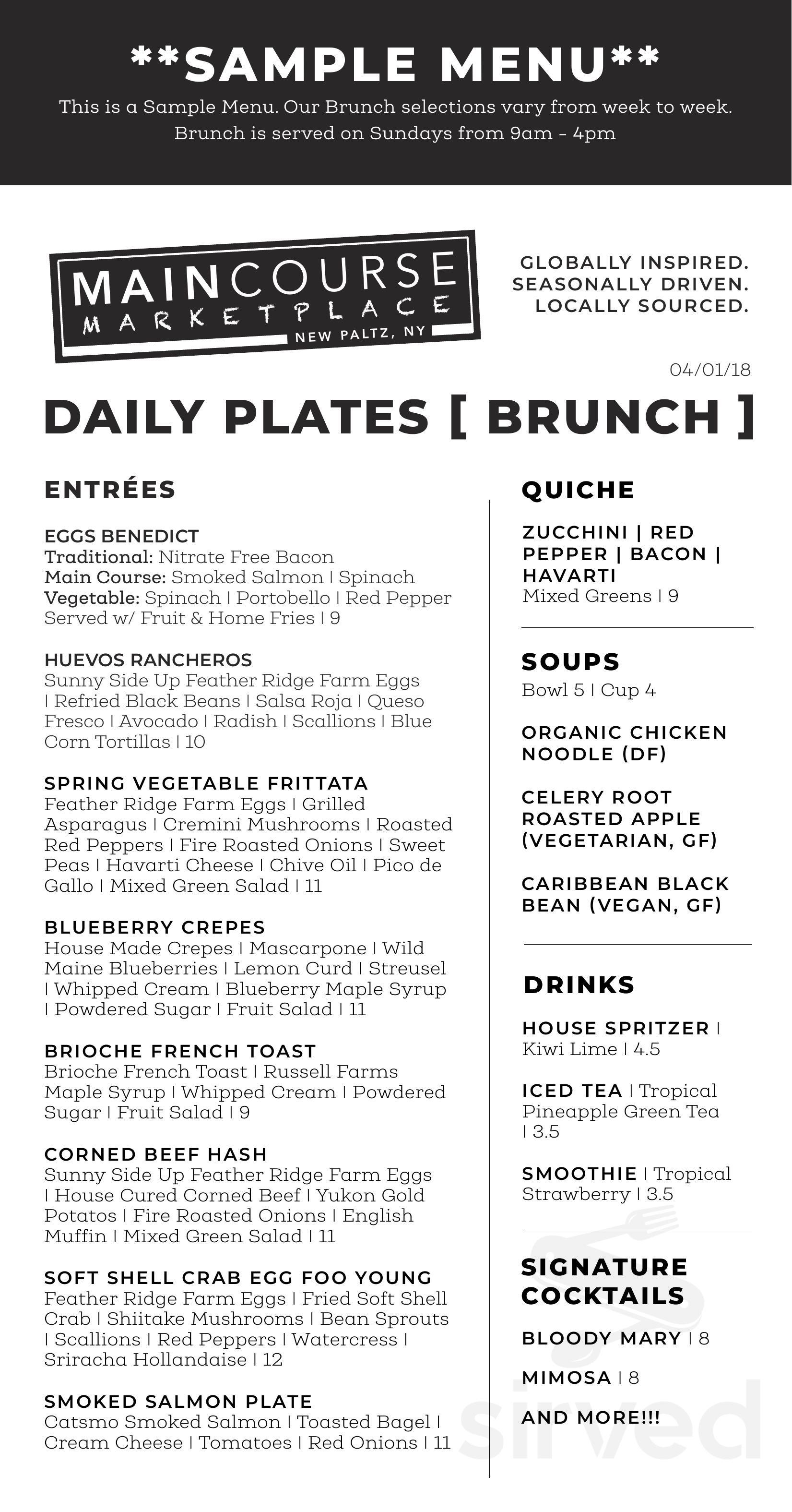 Main Course Marketplace menu in New Paltz, New York, USA