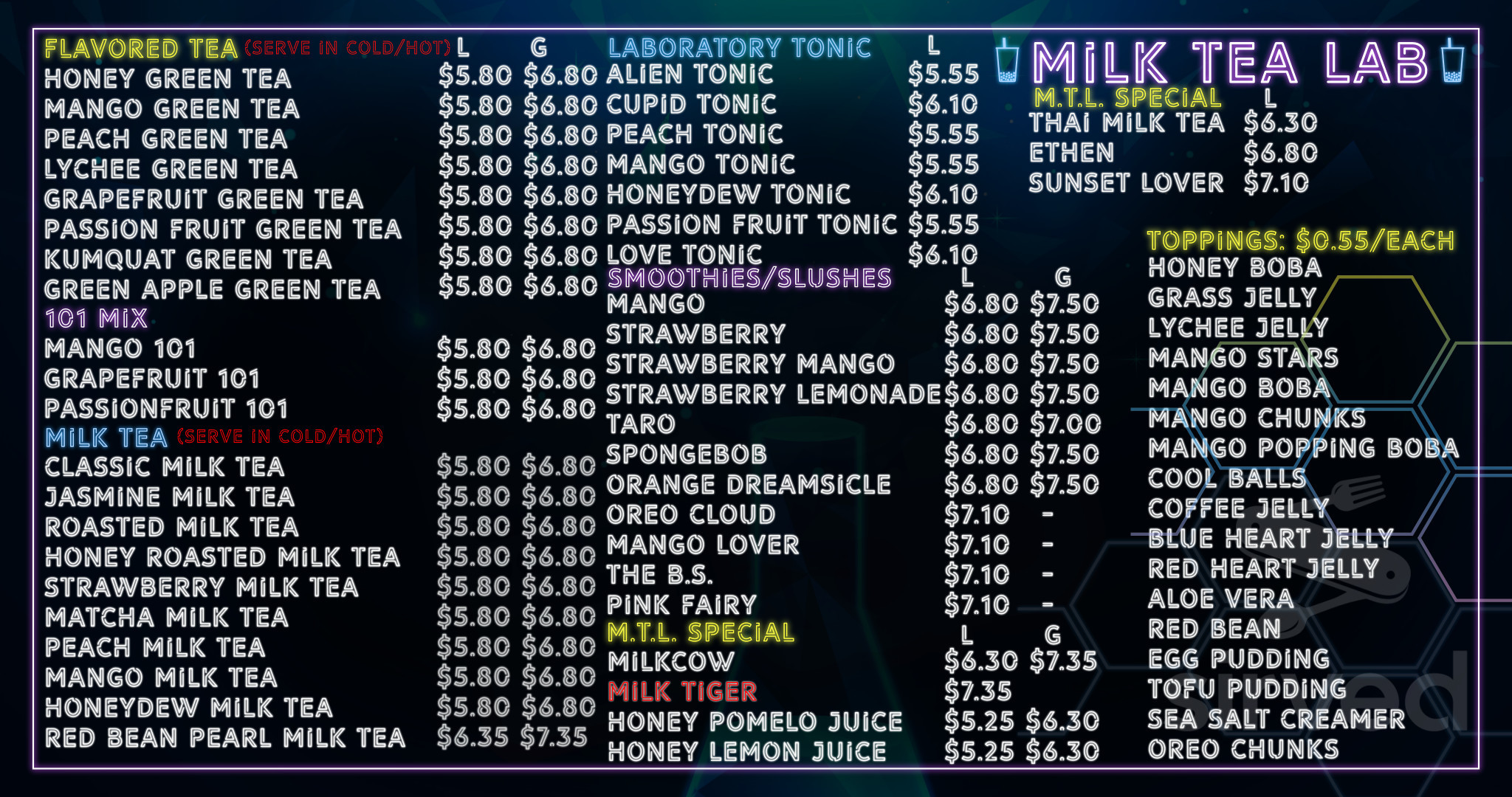 Milk Tea Lab menu in Vacaville, California, USA