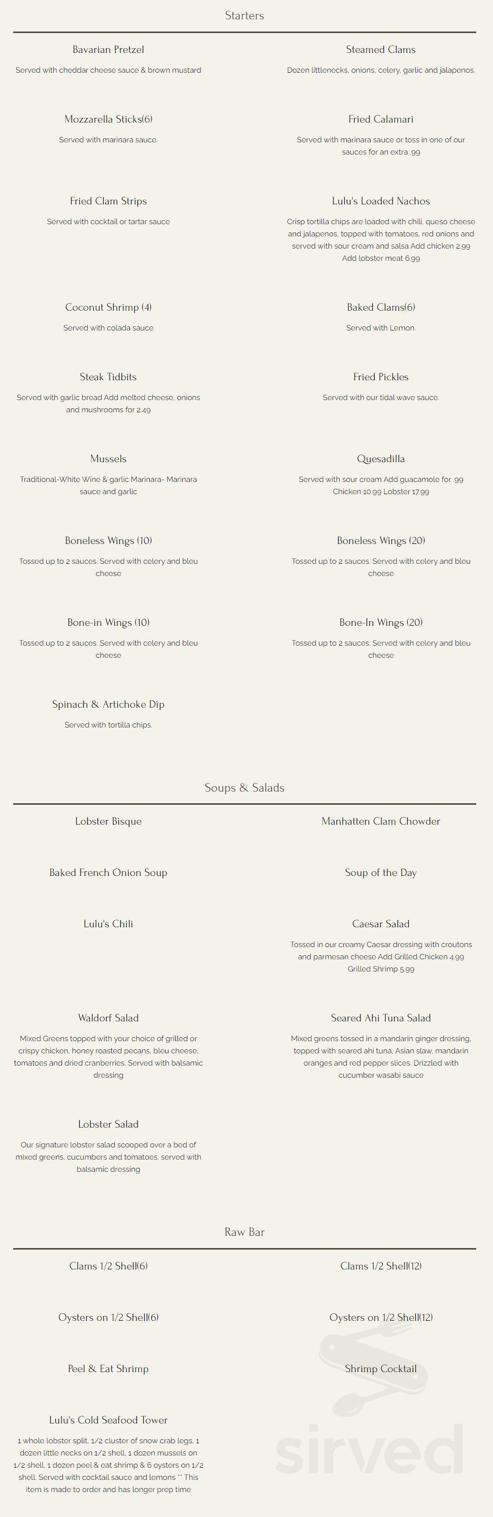 Menu - Brightwaters NY's Lulu's Lobster Inne | Sirved
