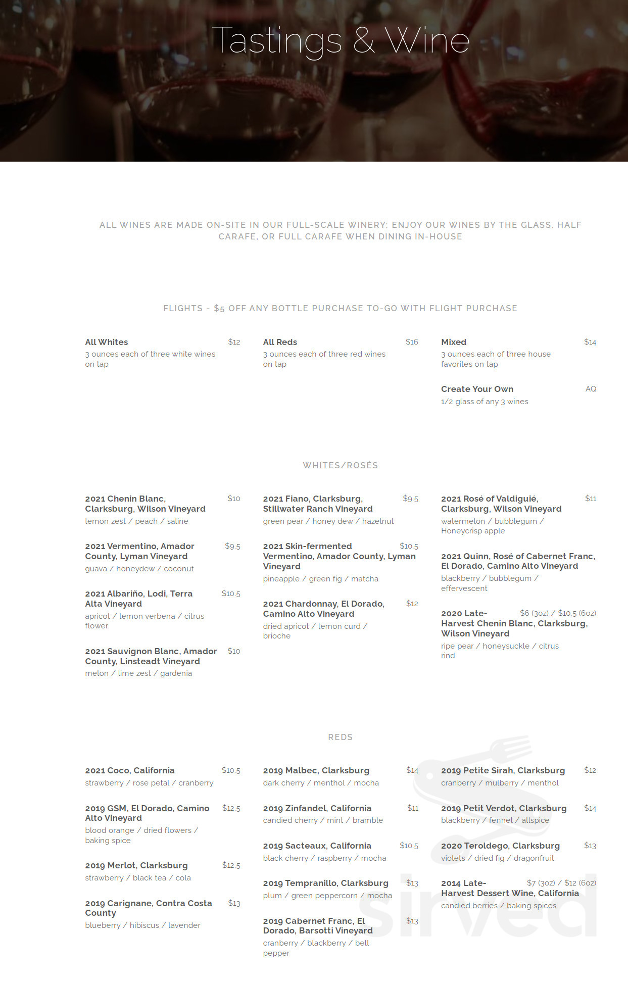 Revolution Winery & Kitchen menu in Sacramento, California, USA