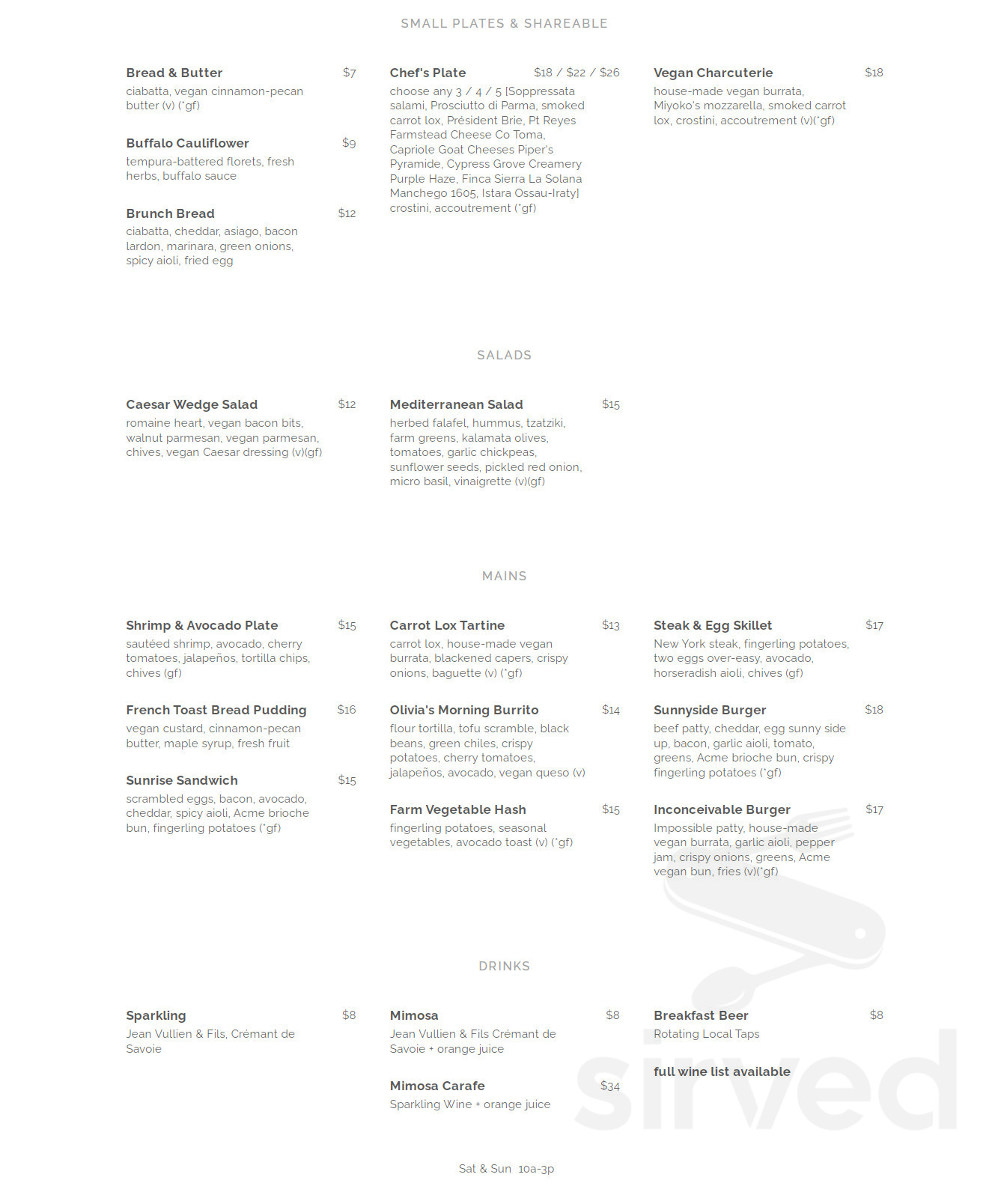 Revolution Winery & Kitchen menu in Sacramento, California, USA