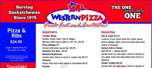 Menu for Western Pizza - Regina, SK | Sirved