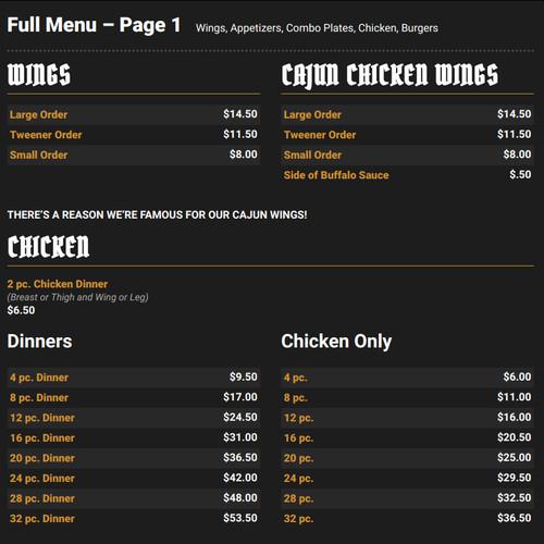Tiny's Tavern menu in Billings, Montana, USA
