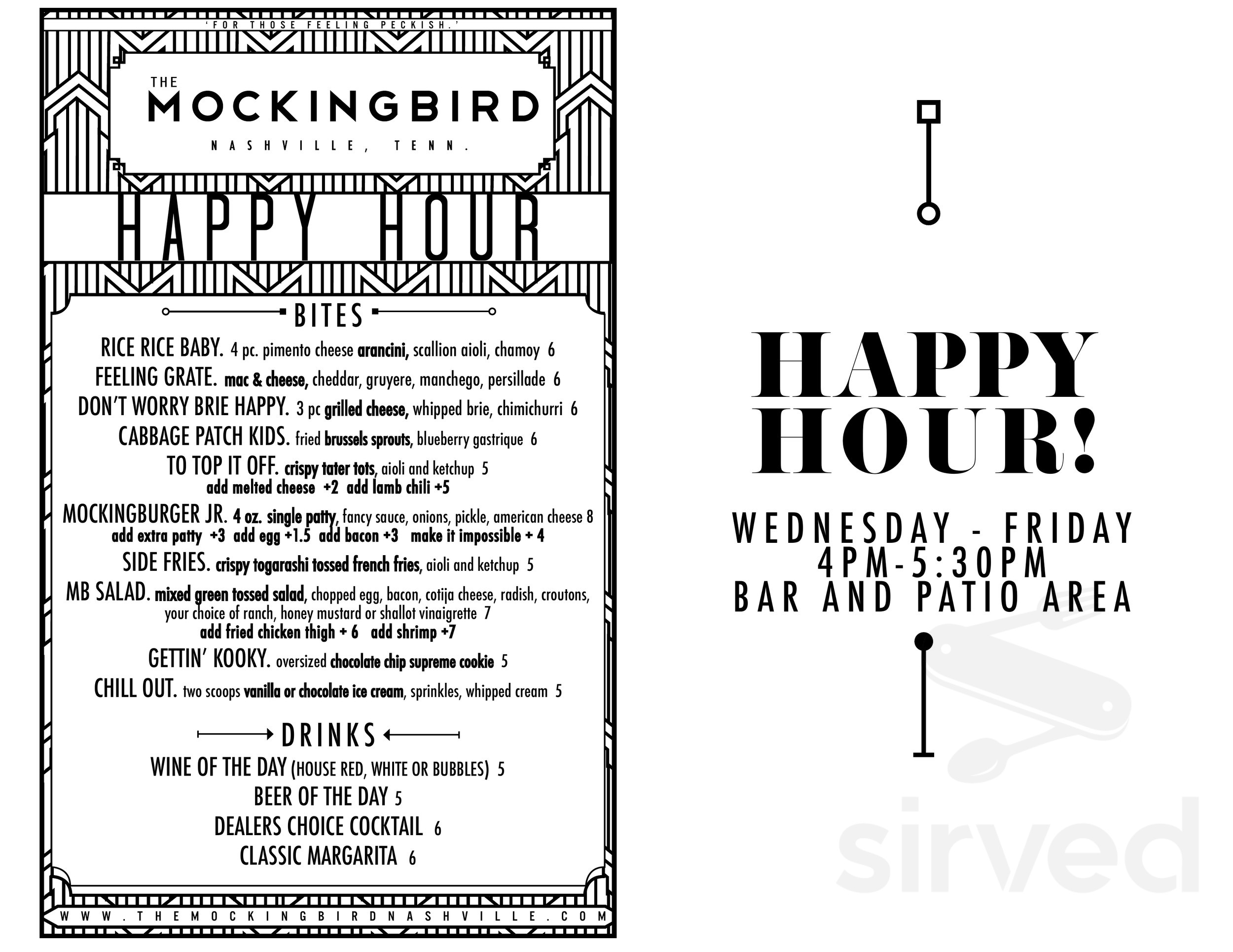 The Mockingbird menus in Nashville, Tennessee, United States