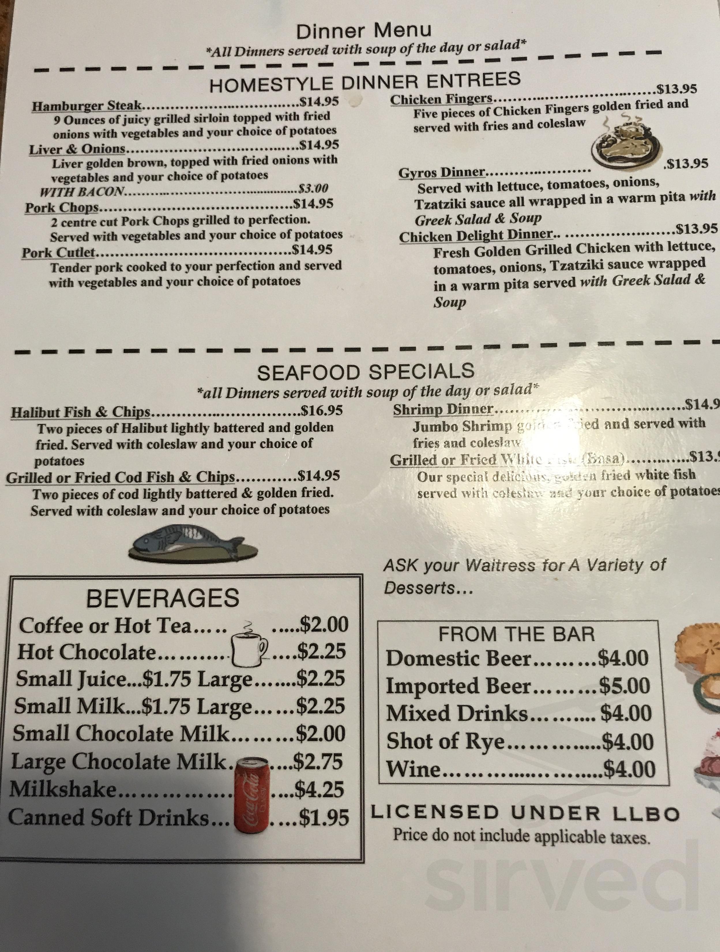 John's Place menus in Oldcastle, Ontario, Canada