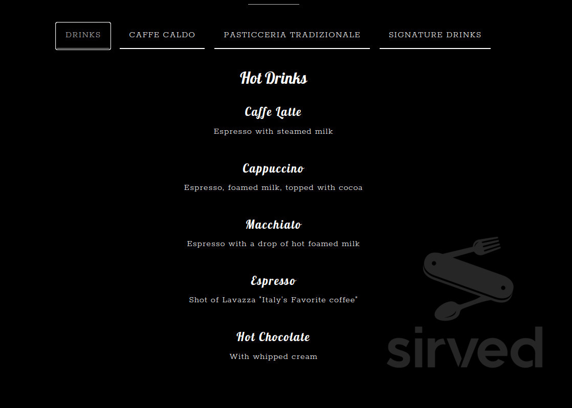 Caffe Vittoria menu in Boston, Massachusetts, USA