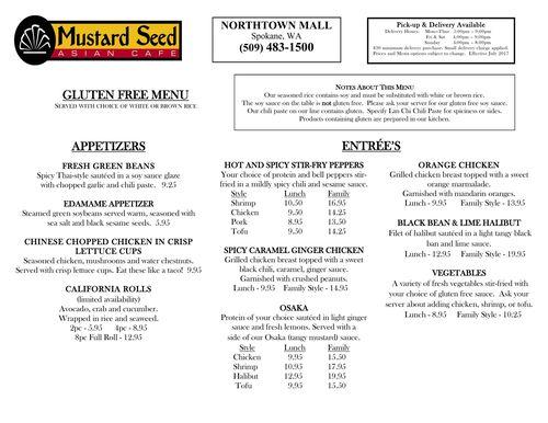 Mustard Seed menu in Missoula, Montana, USA